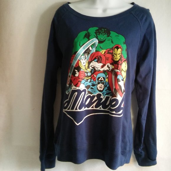 Marvel | Sweaters | Marvel Heroes Blue Graphic Sweater Long Sleeves ...